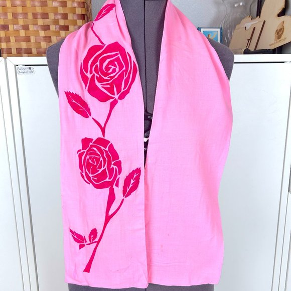 Vintage | Accessories | 96s Pink Velvet Rose Scarf | Poshmark